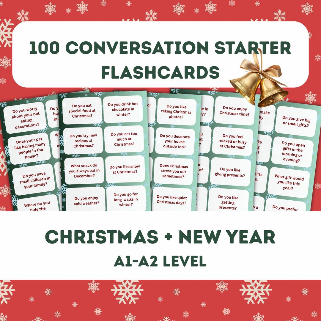 100 Christmas Themed ESL Conversation Starter Flashcards Holidays ...