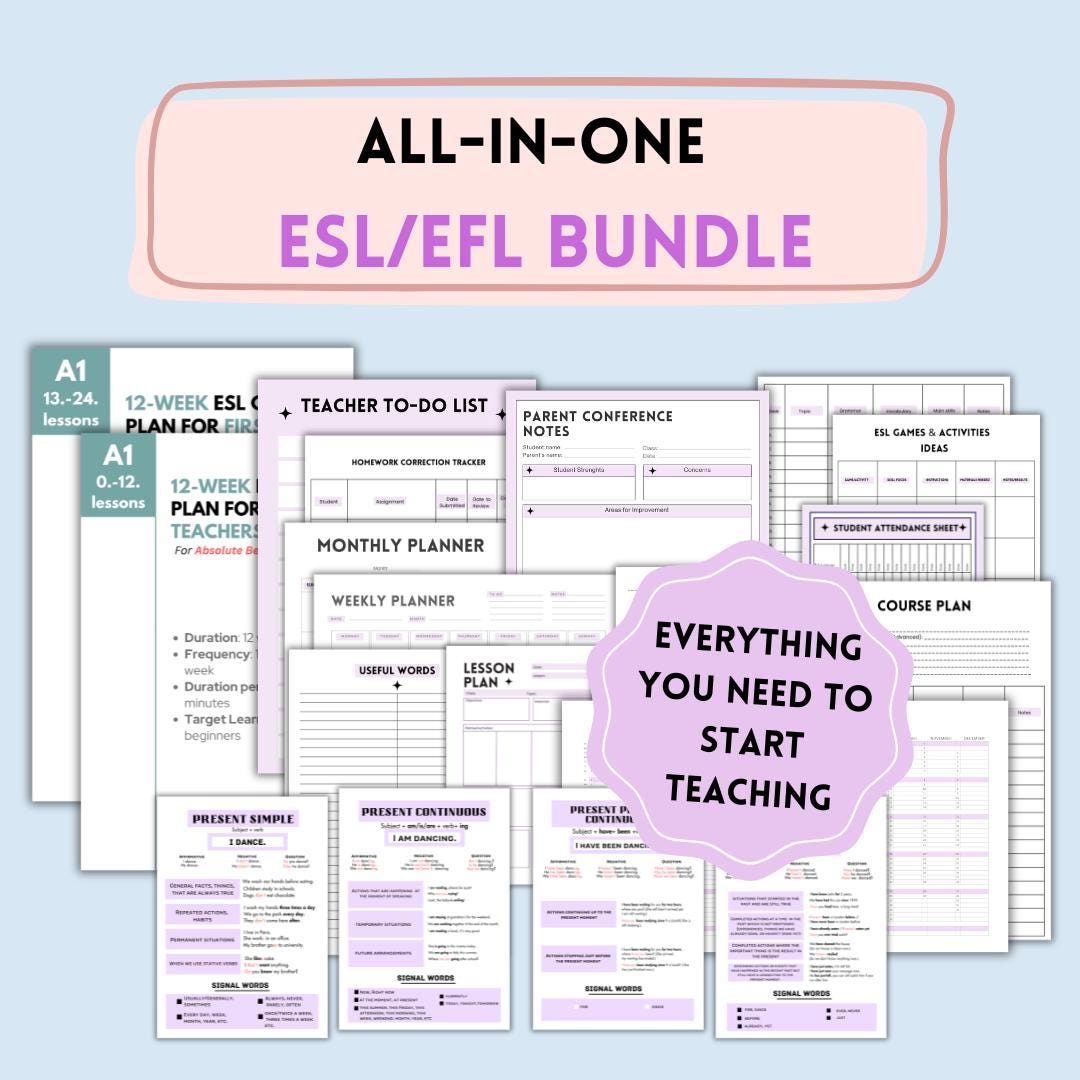 ESL Teacher Kit: Weekly Curriculum, Lesson Plans, Grammar Posters ...