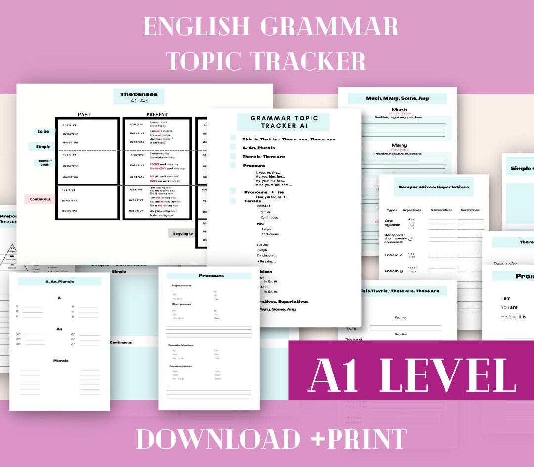 Comprehensive English Grammar Tracker Educational Sheets for English ...