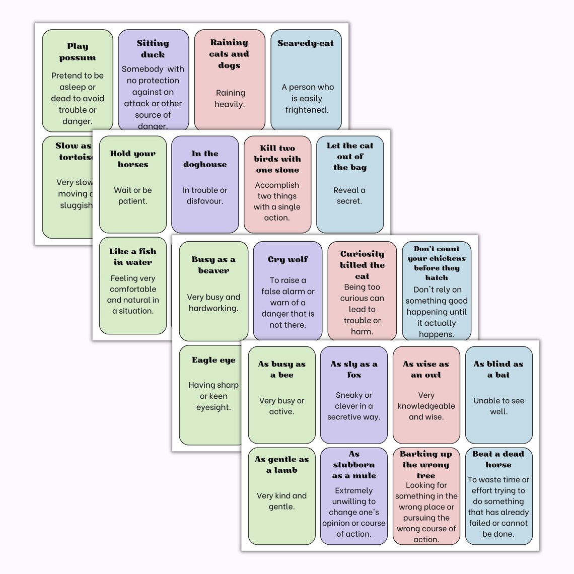 ANIMAL Idioms Flashcards 56 Pcs, for A2-B1 Level ESL Learners - Etsy