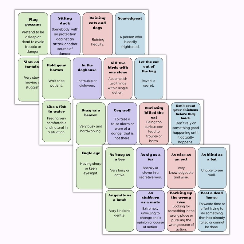 ANIMAL Idioms Flashcards 56 Pcs, for A2-B1 Level ESL Learners - Etsy