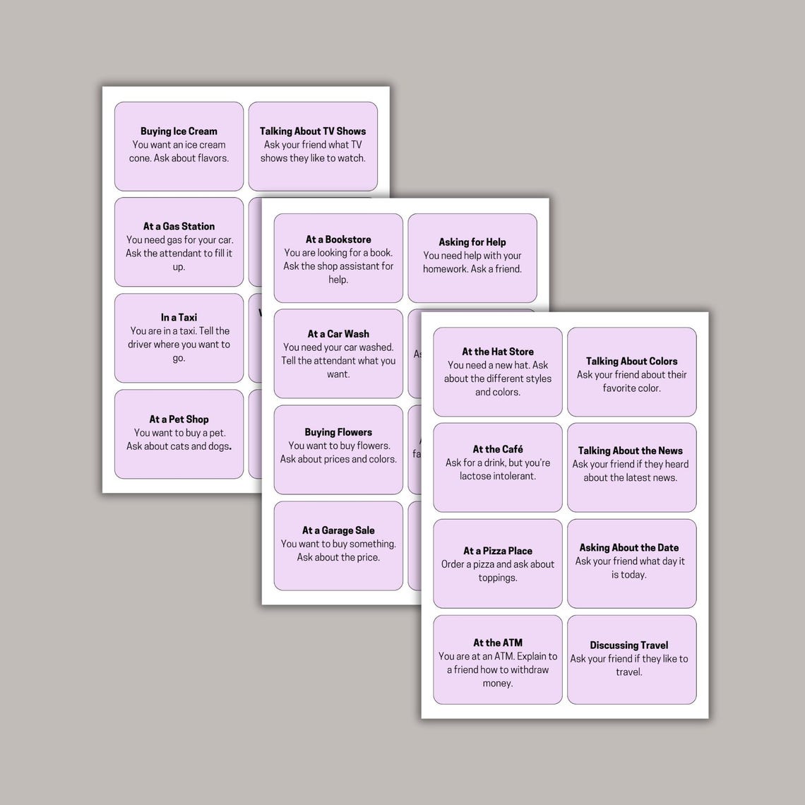 100 Role Play Flashcards for Beginner ESL Learners (A1-A2) Speaking ...