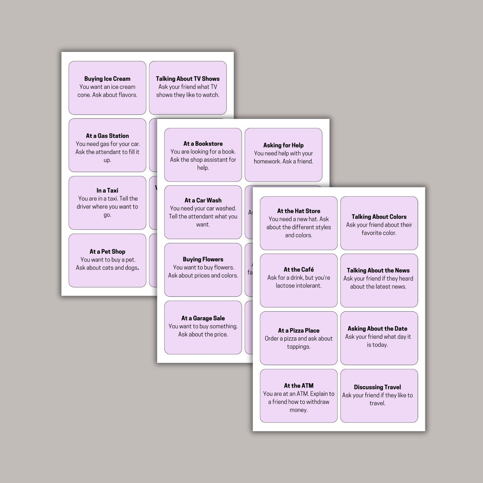 100 Role Play Flashcards for Beginner ESL Learners (A1-A2) Speaking ...