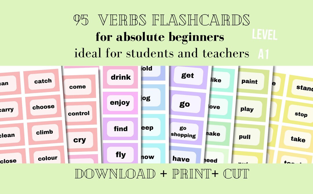 ESL Color Flashcard Printable Abc Flashcard VERBS Flashcards for ...