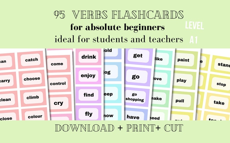 ESL Color Flashcard Printable Abc Flashcard VERBS Flashcards for ...