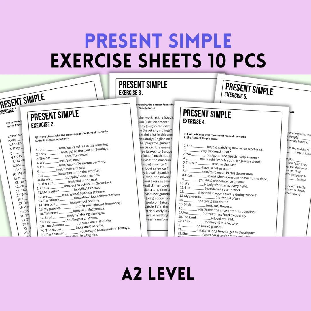 Present Simple Exercises A1 A2 Grammar Practice Pdf Download Etsy