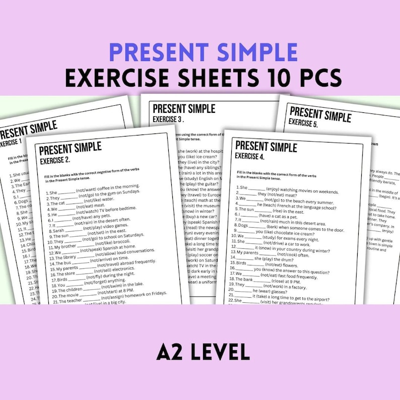 Present Simple Exercises: A1 A2 Grammar Practice (PDF Download) - Etsy