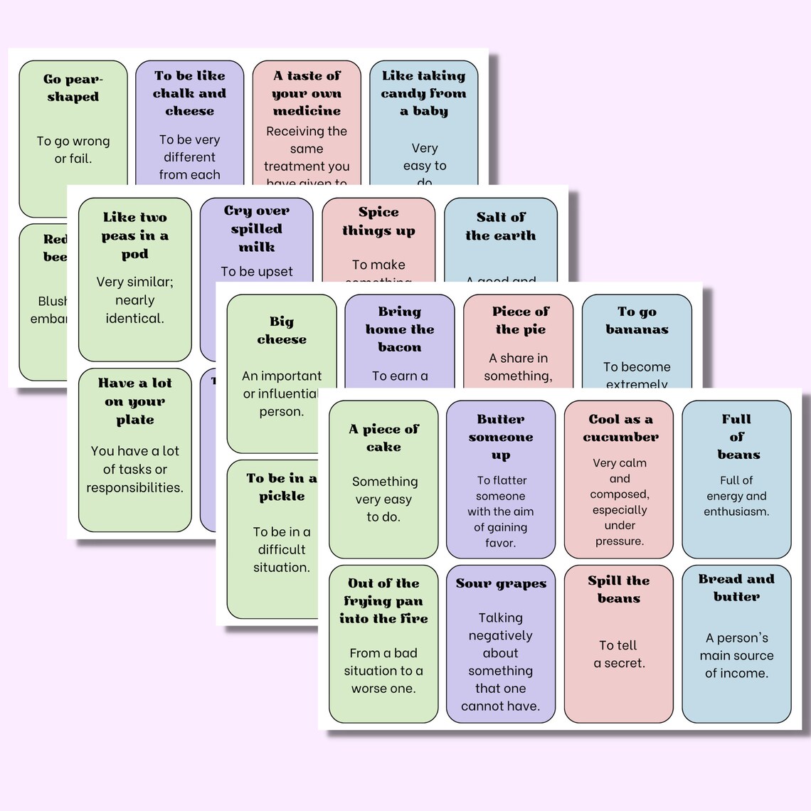 FOOD Idioms Flashcards to Study Interesting English Idioms 32 Pcs - Etsy