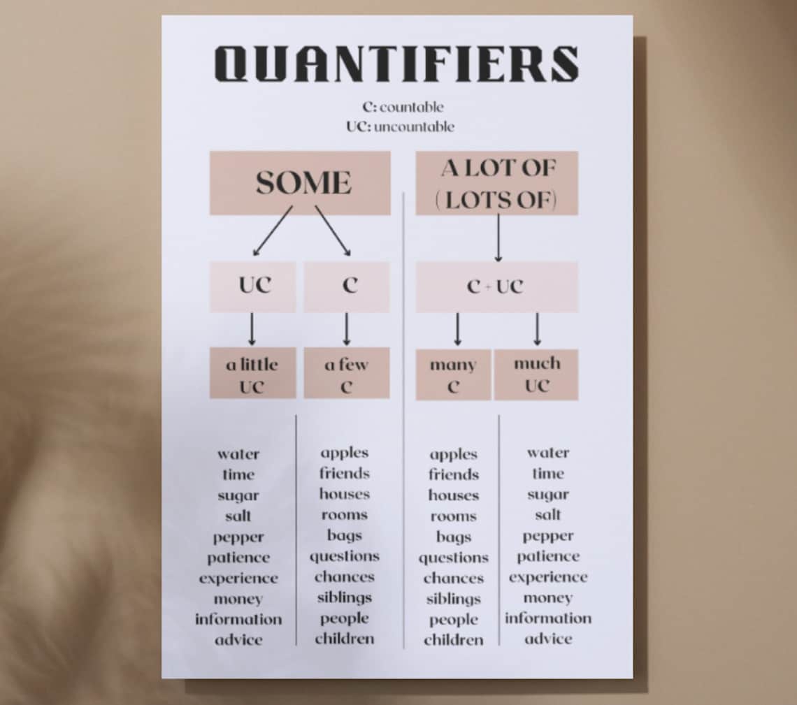 QUANTIFIERS Chart, Cheat Sheet, Poster for ESL Learners, Size A4, Digital Download - Etsy