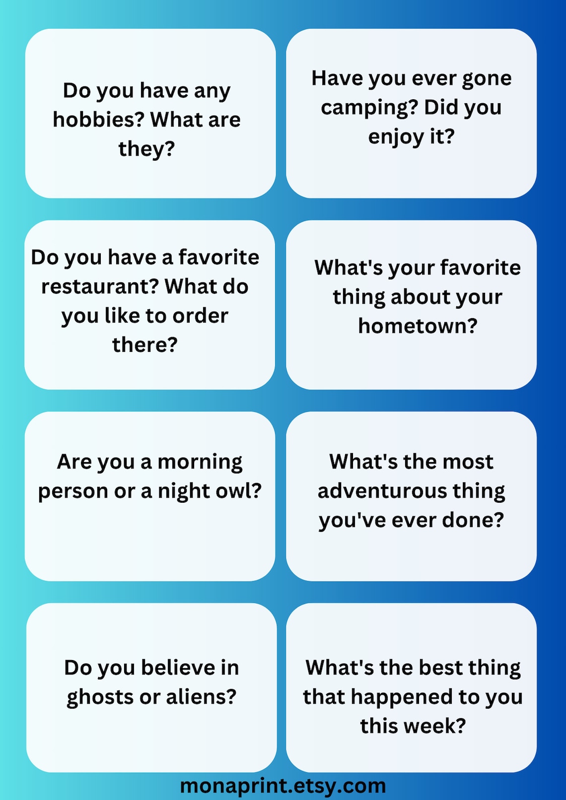 100 ESL Conversation Starter Flashcards A2-B1 Level Speaking Prompts ...