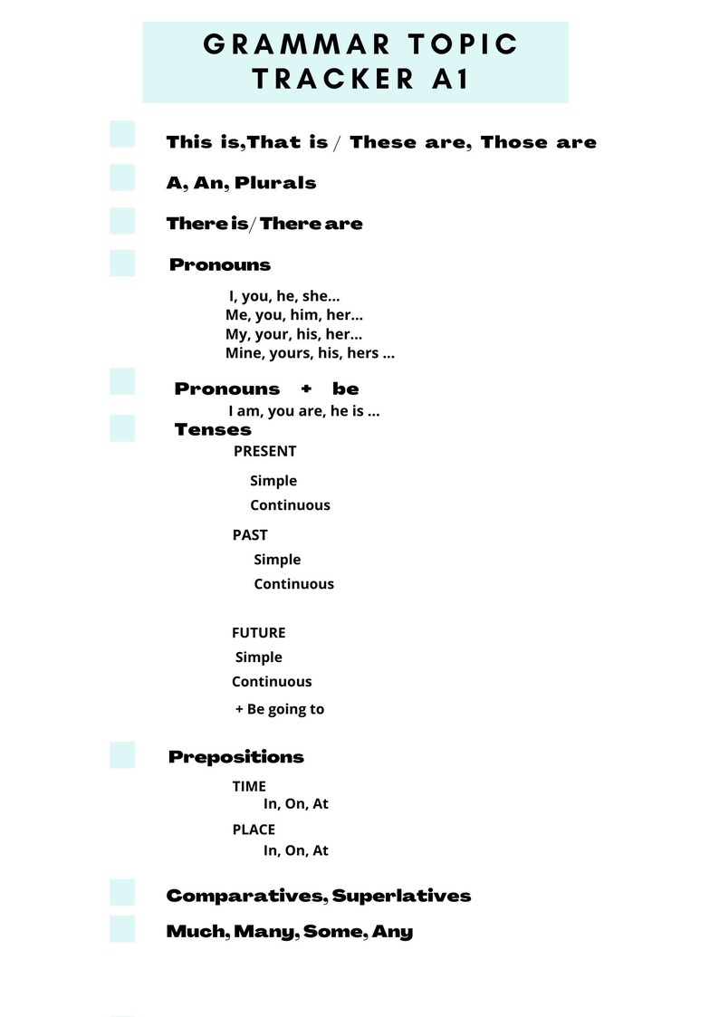 Comprehensive English Grammar Tracker Educational Sheets for English ...