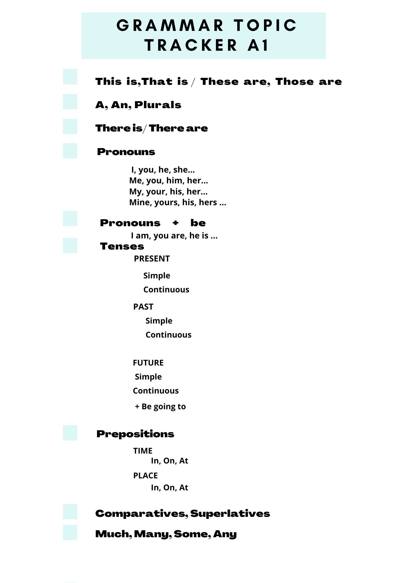 Comprehensive English Grammar Tracker Educational Sheets for English ...