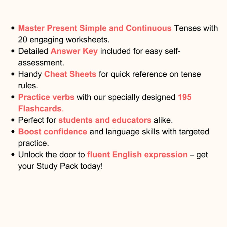 THE ULTIMATE Present Tenses Study Pack for ESL Beginners Worksheets ...