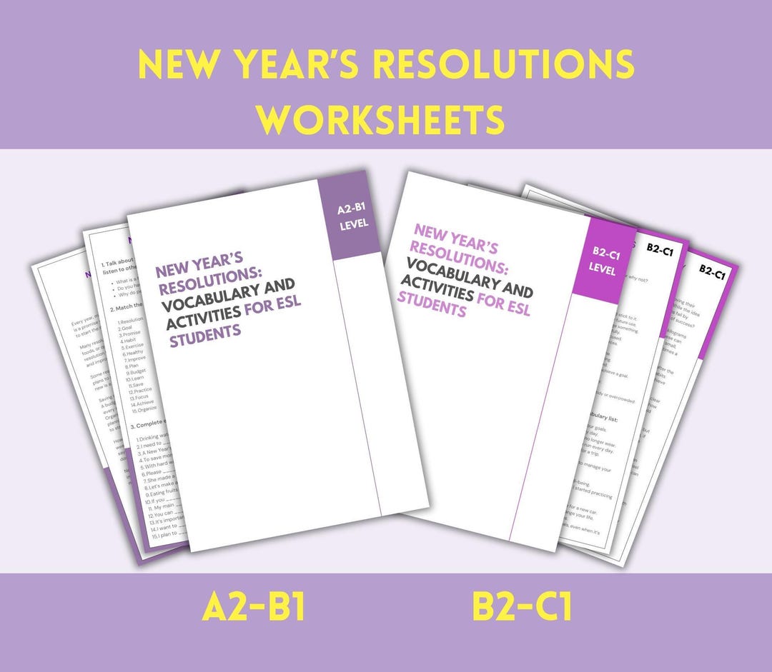 New Year's Resolutions Vocabulary and Reading Comprehension Worksheets ...