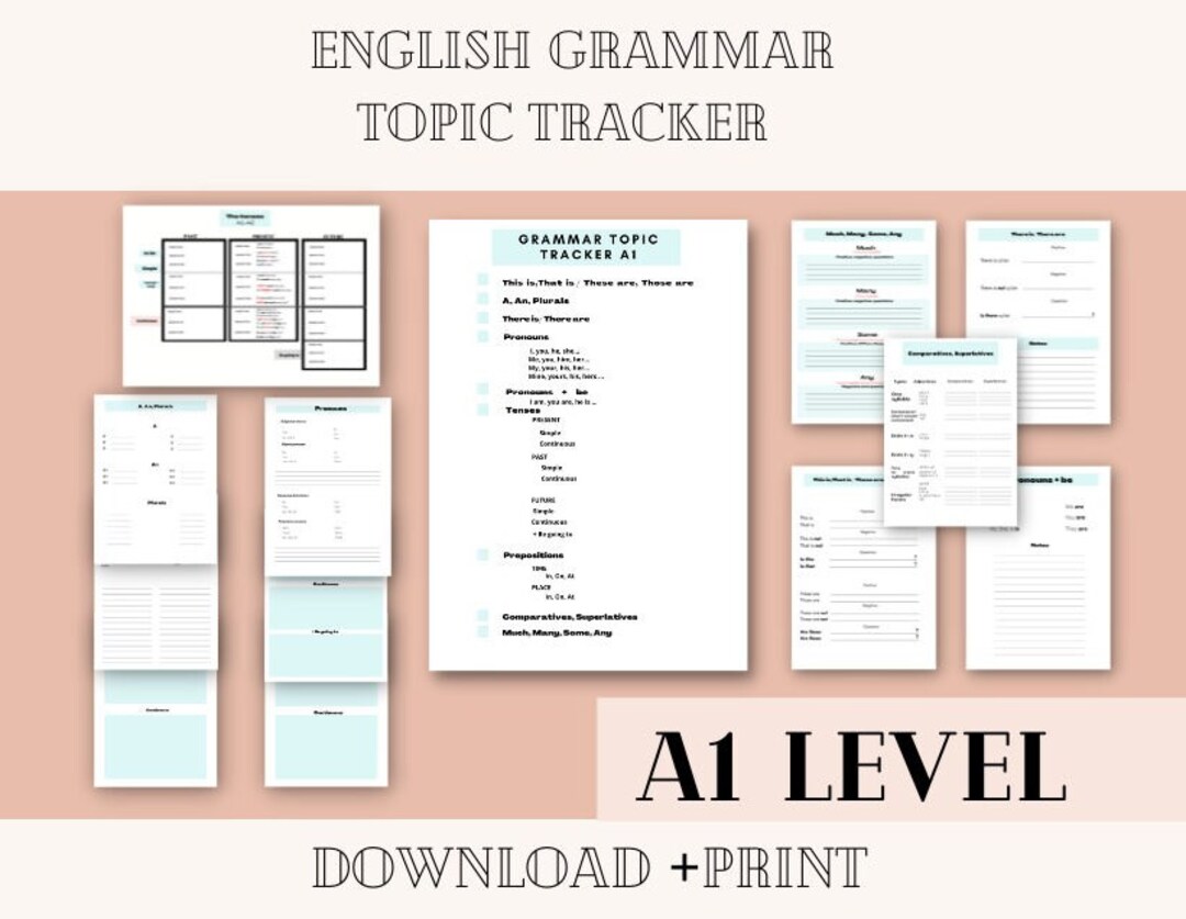 Comprehensive English Grammar Tracker Educational Sheets for English ...