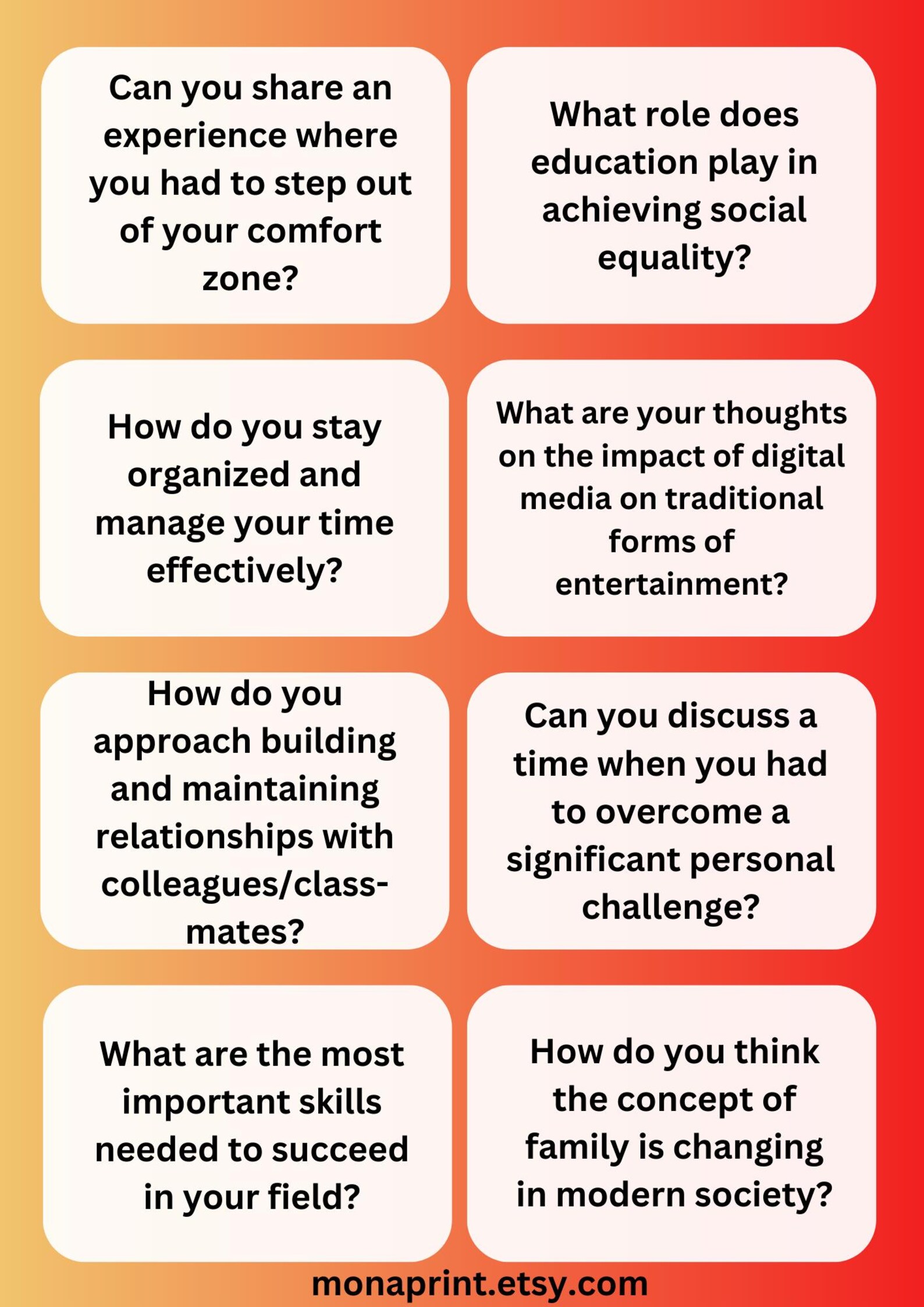 100 ESL Conversation Starter Flashcards for B2 Level Students Upper ...