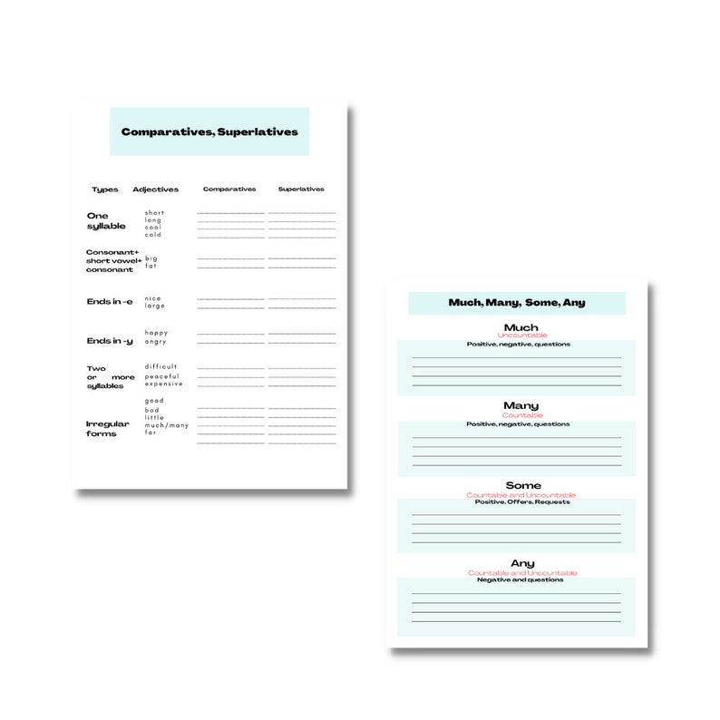 Comprehensive English Grammar Tracker Educational Sheets for English ...