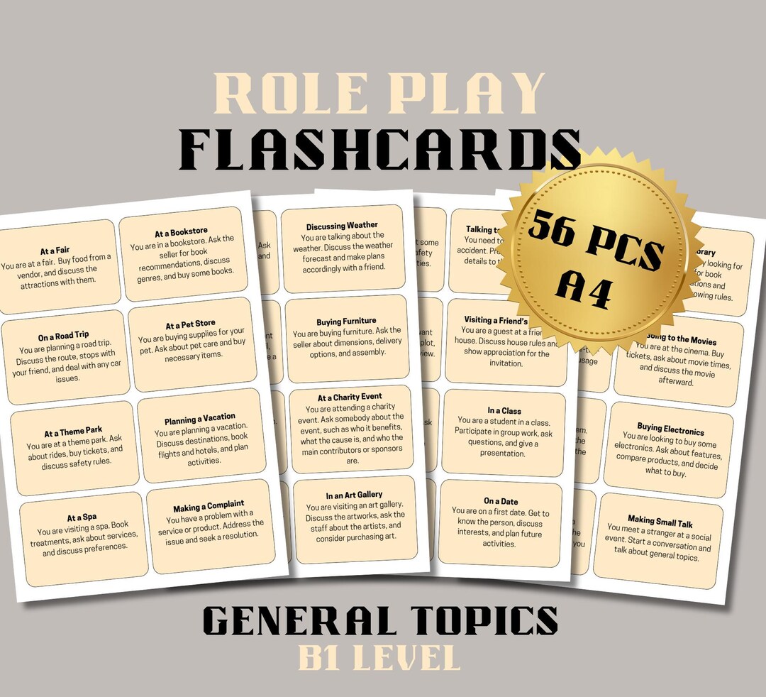 B1 Level Pre-intermediate Role Play Flashcards for ESL Learners ...