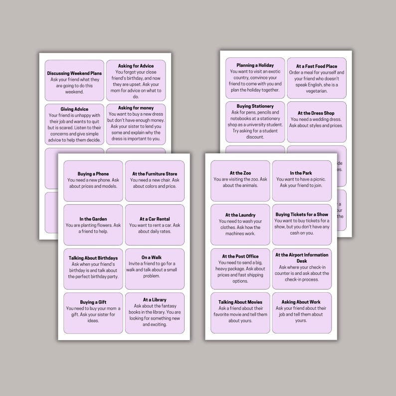 100 Role Play Flashcards for Beginner ESL Learners (A1-A2) Speaking ...