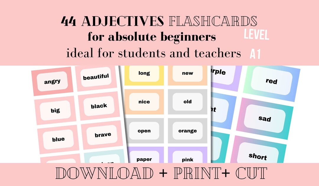 ESL Flashcards 44 English ADJECTIVES A1 Level for Absolute Beginners ...
