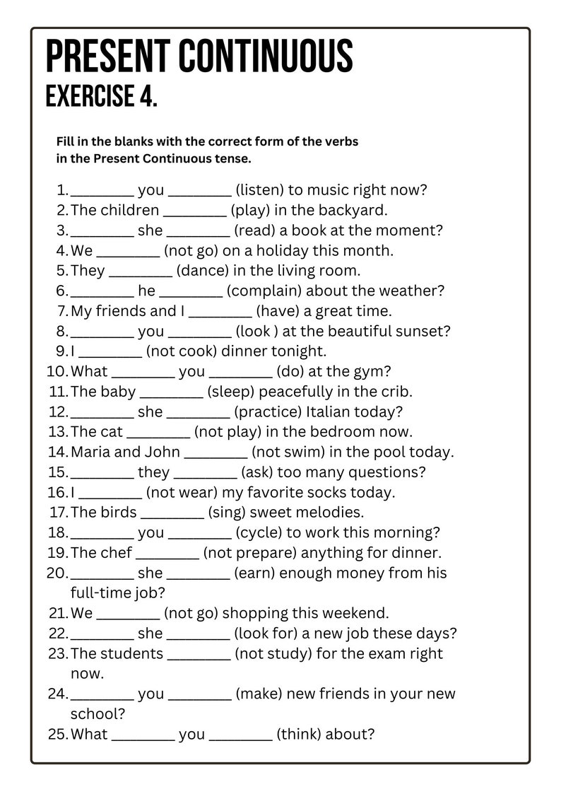 10 Pcs ESL Grammar Exercises Worksheets for Practicing Present ...