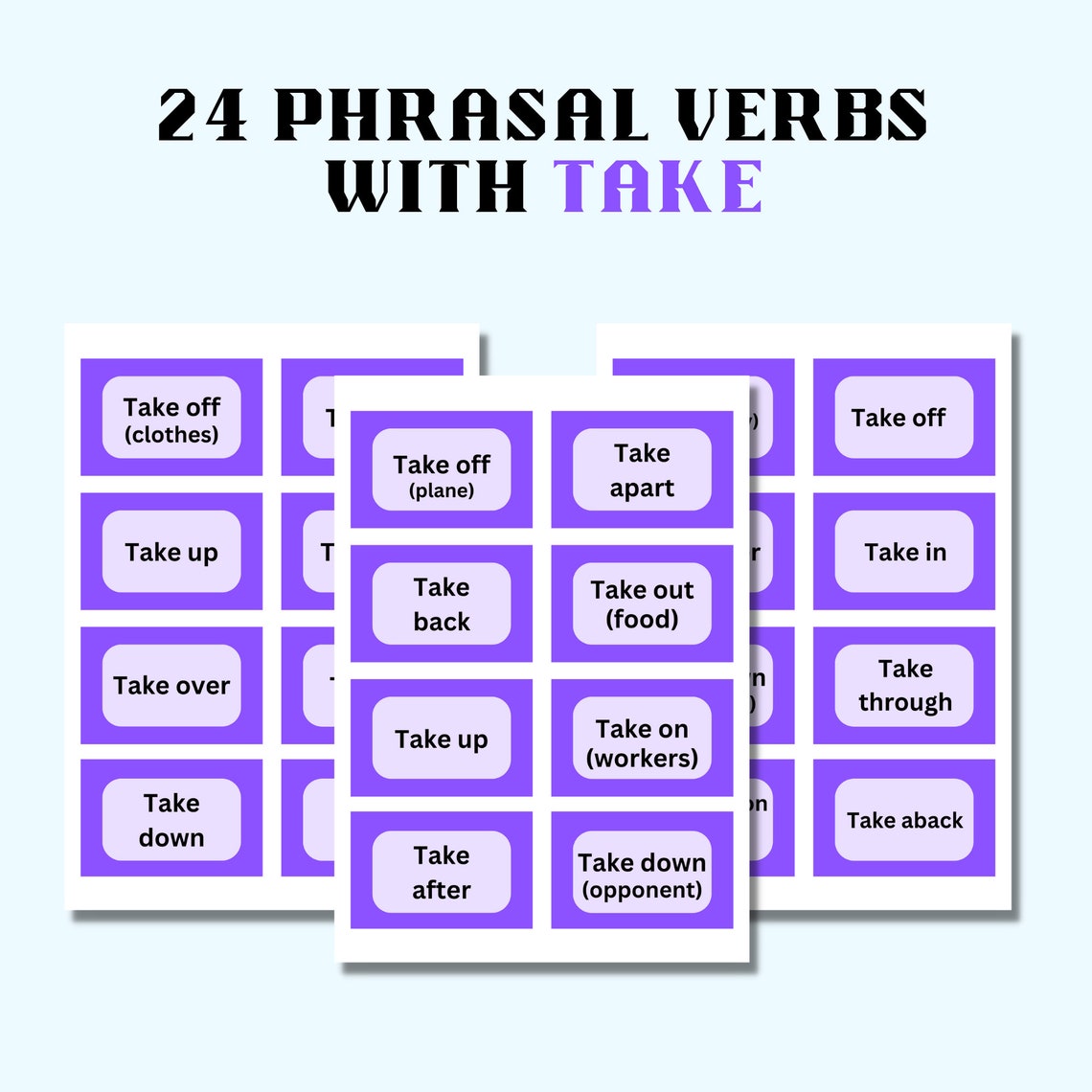 PHRASAL VERBS Flashcards Take, Get and Put, 64 Pcs With Definition - Etsy