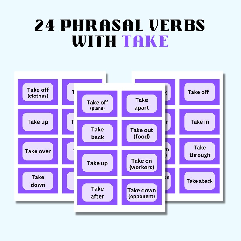 PHRASAL VERBS Flashcards Take, Get and Put, 64 Pcs With Definition - Etsy