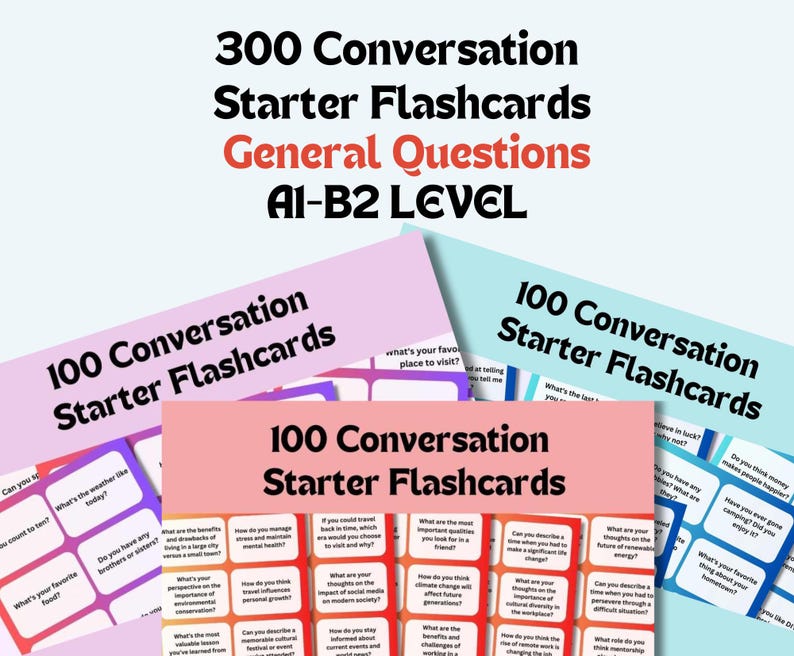 Complete ESL Conversation Starter Bundle 300 General Questions A1-B2 ...