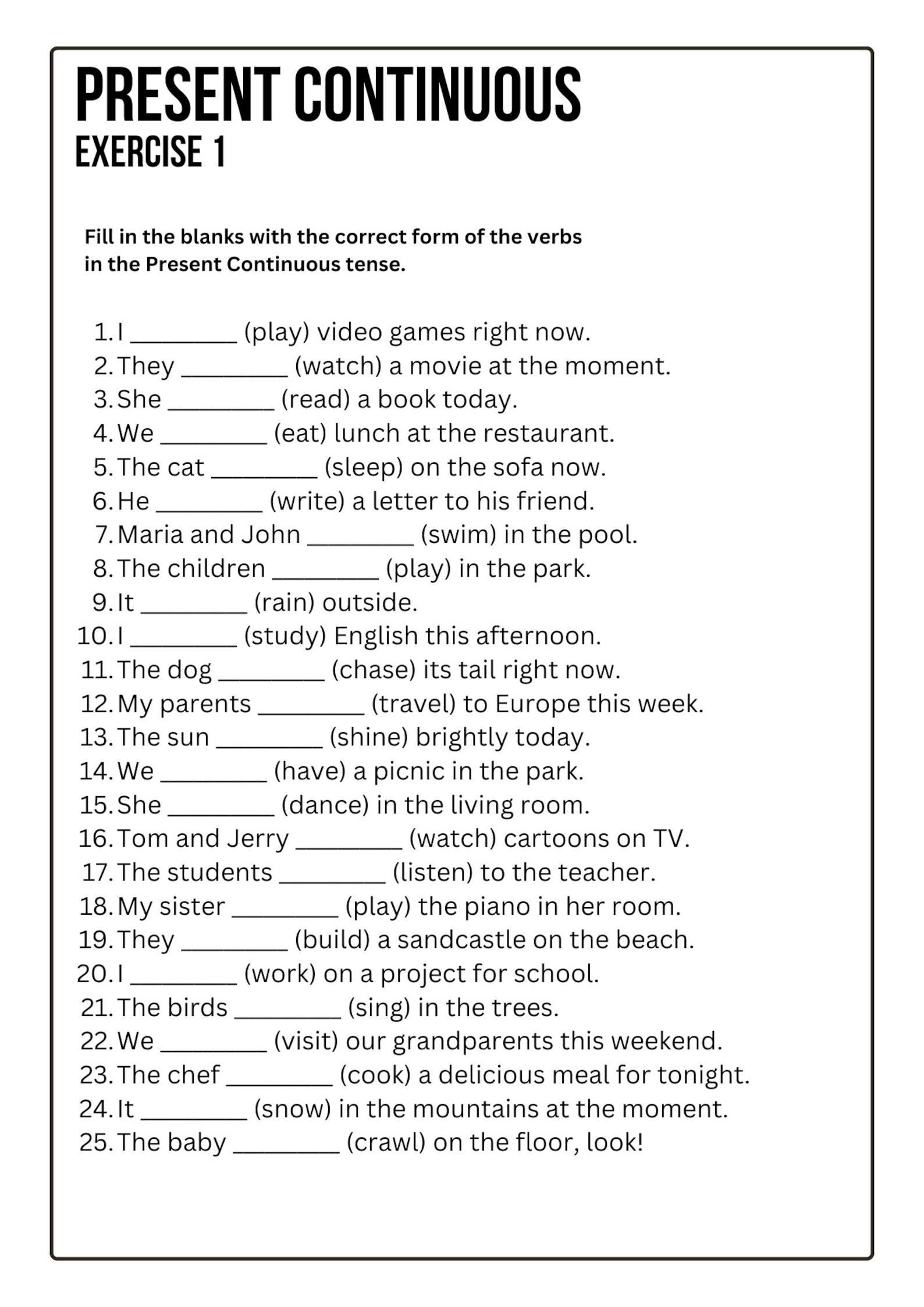 ESL Present Continuous Worksheets: Grammar Exercises (PDF Download) - Etsy