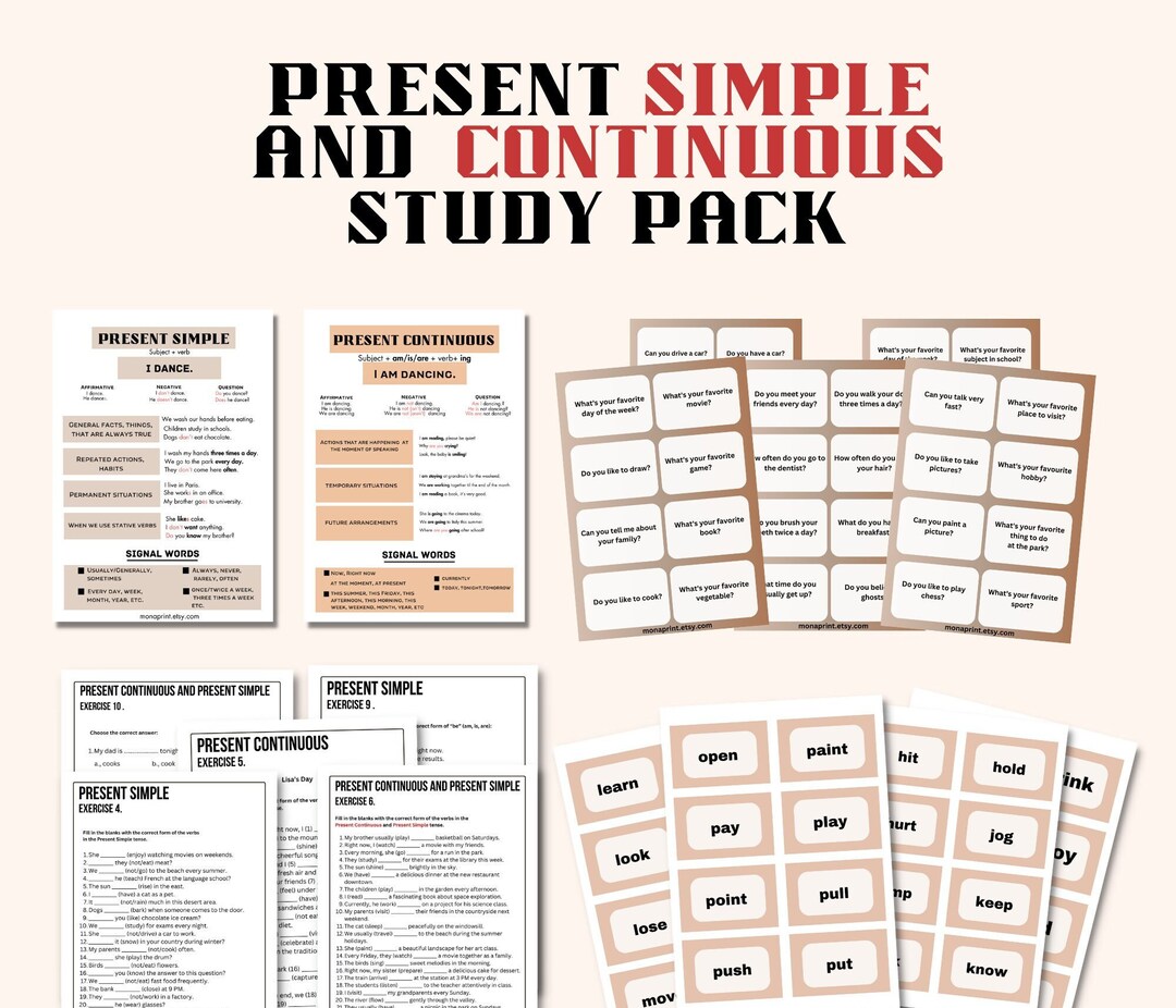 THE ULTIMATE Present Tenses Study Pack for ESL Beginners Worksheets ...