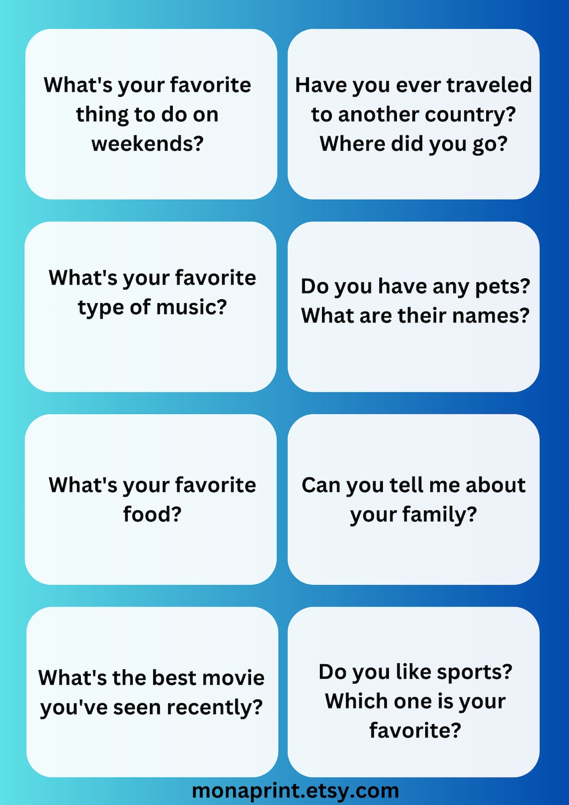 ESL Conversation Starter Flashcards: A2-B1 Level (100 Cards) - Etsy