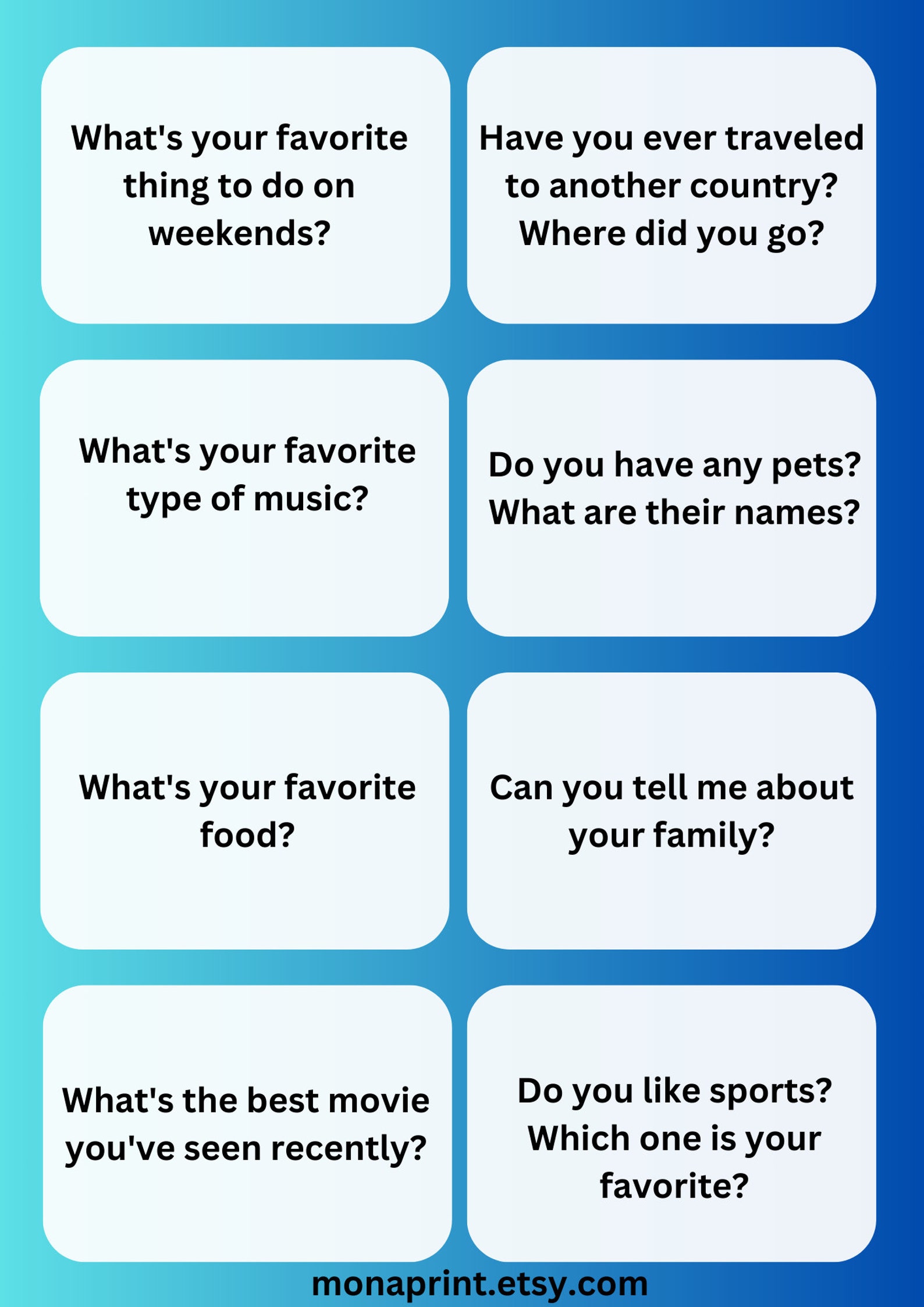 ESL Conversation Starter Flashcards: A2-B1 Level (100 Cards) - Etsy