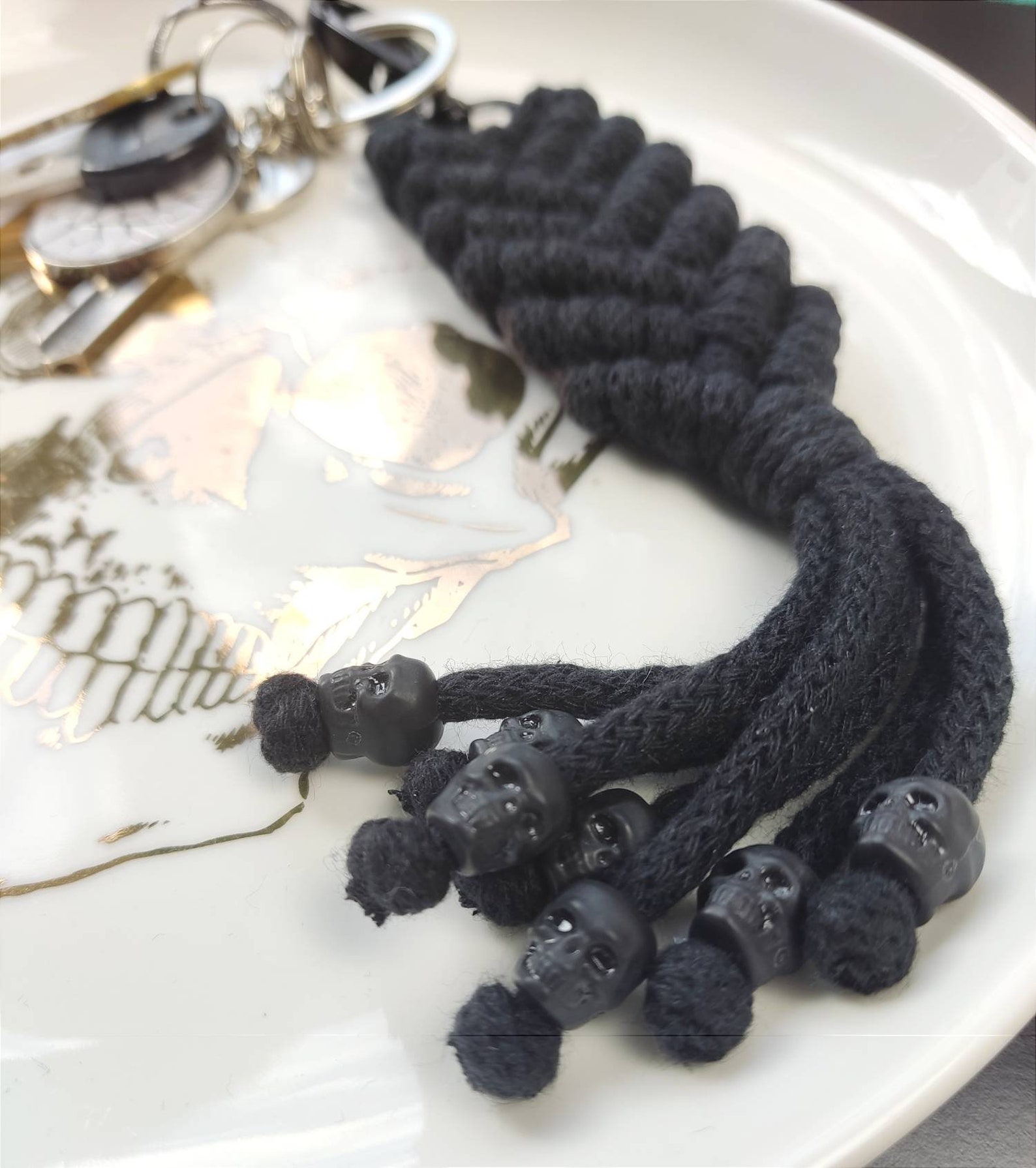 Black Macrame Keychain With Skulls Gothic Keychain Gothic - Etsy