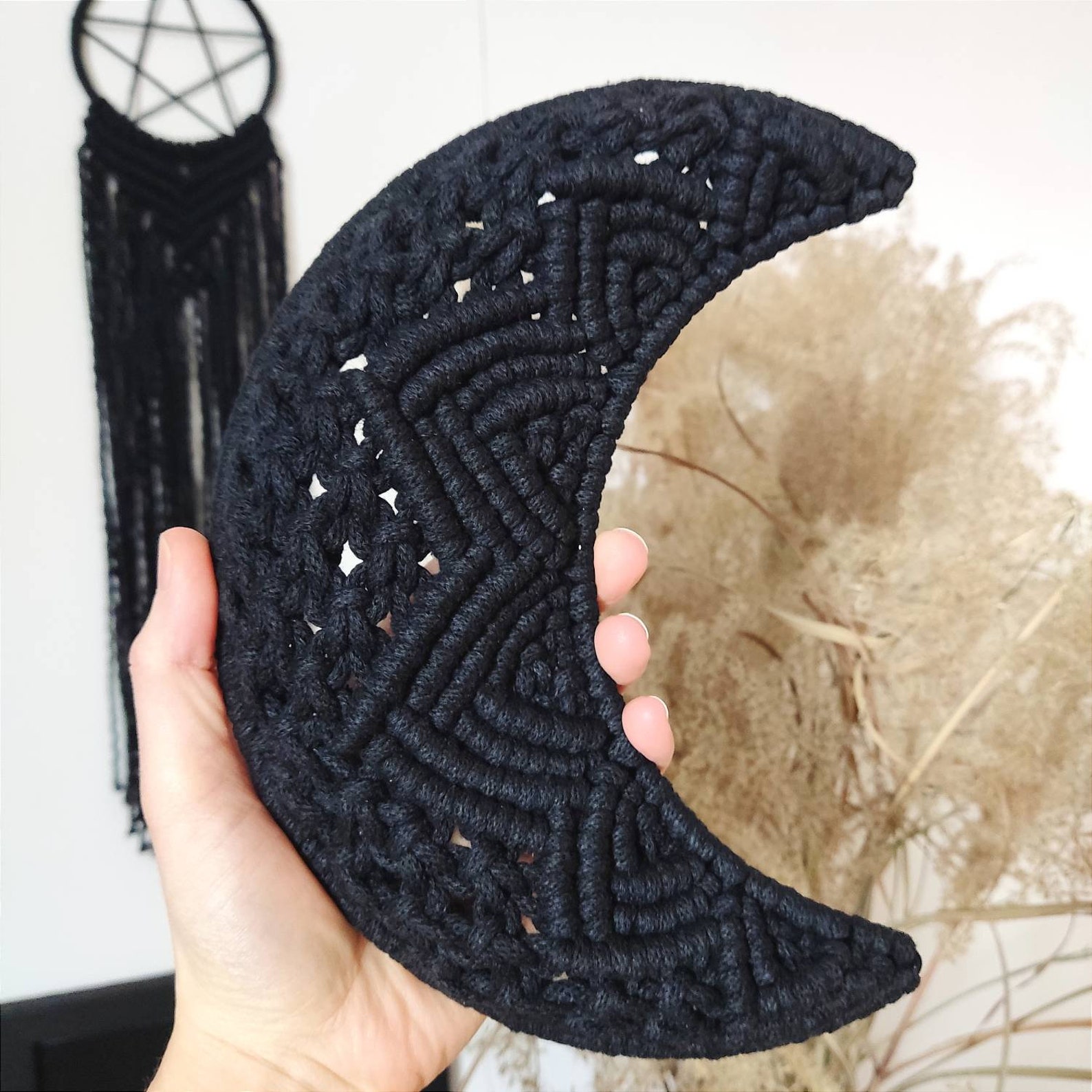 Black Macrame Crescent Moon Wall Decor Crescent Moon Home - Etsy
