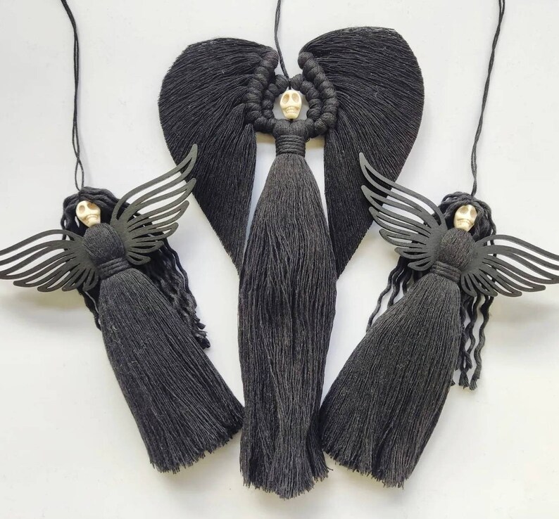 Macrame Dark Angel Macrame Angel Ornament Black Angel - Etsy
