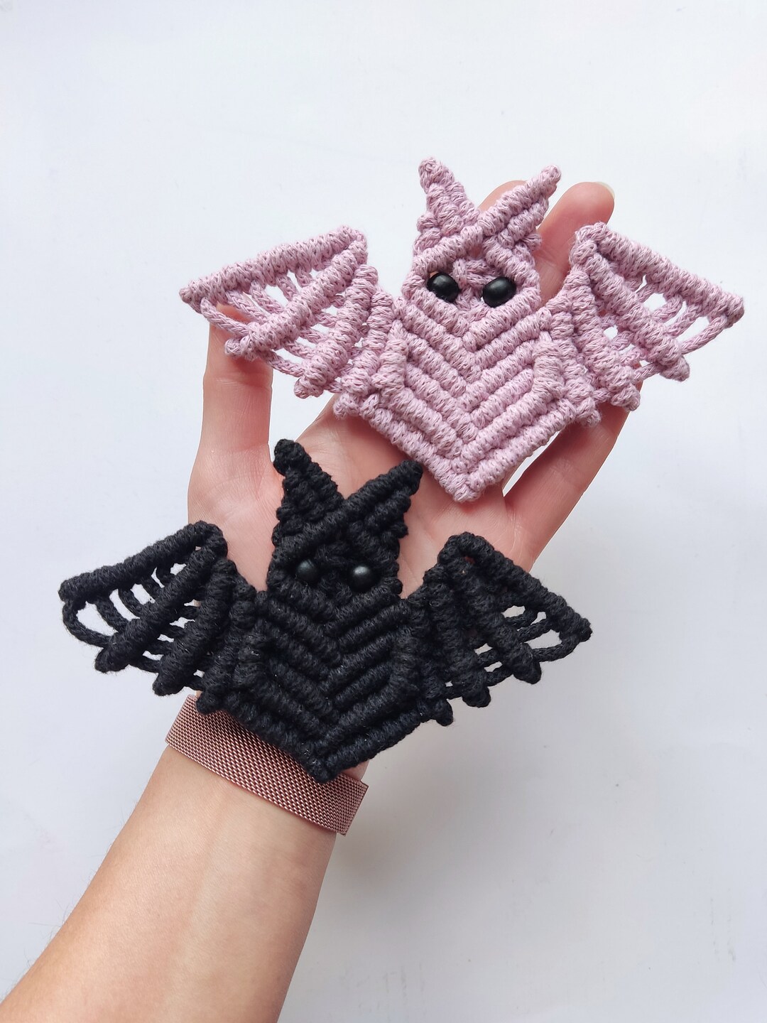 Small Pink and Black Macrame Bat Decor, Car Mirror Charm, Gothic Gift ...