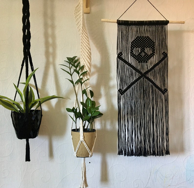 Minimalist Modern Black Skull Macrame Wall Hanging Skull and | Etsy