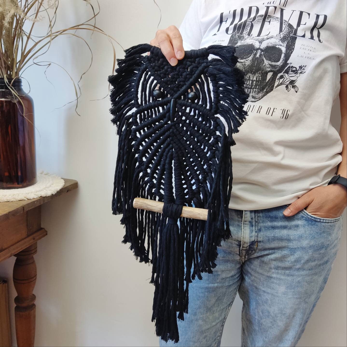 Black Macrame Owl Black Macrame Wall Hanging Gothic Gift - Etsy