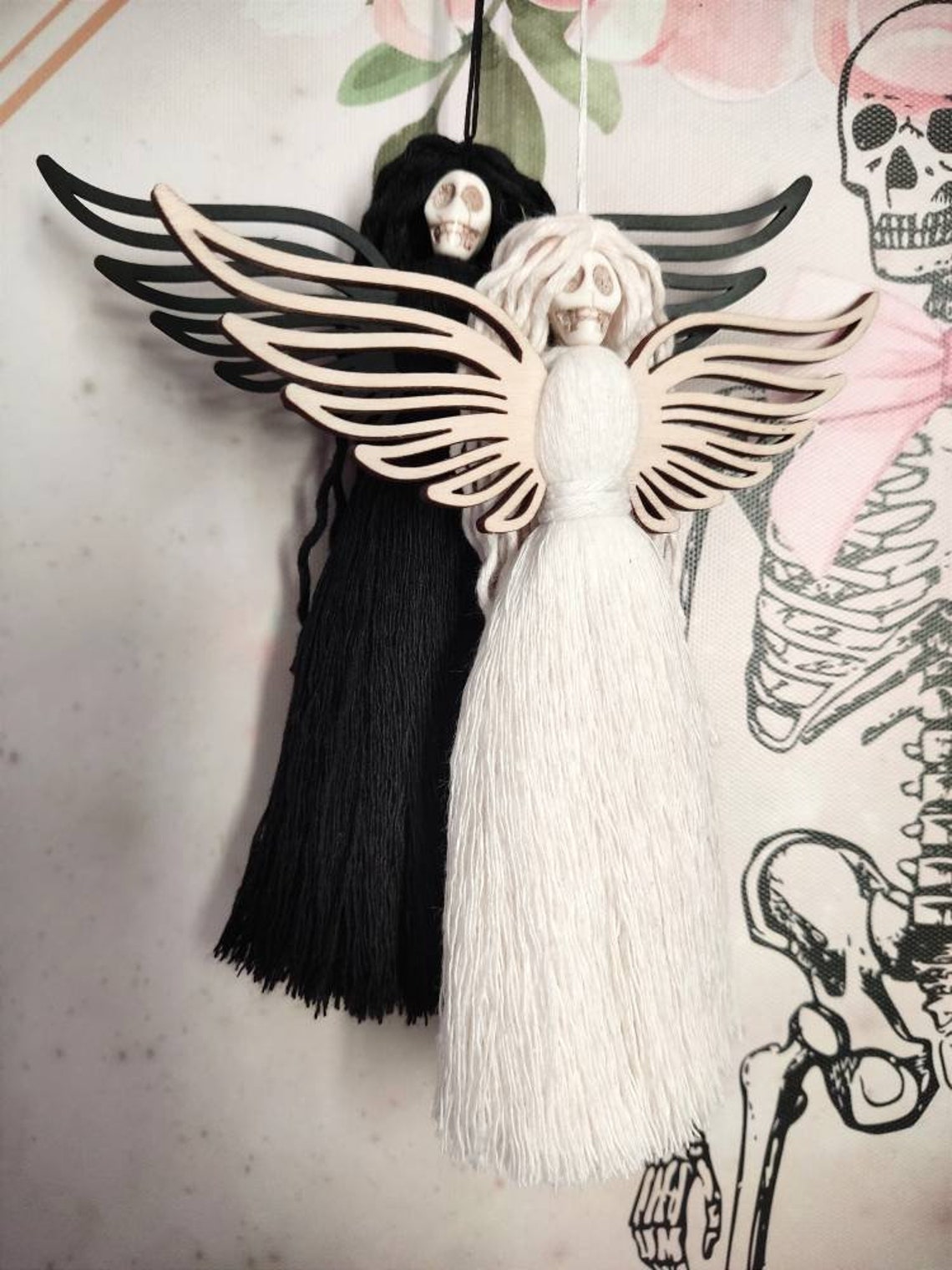Set of 2 Macrame Skull Angels Skull Wall Decor Angel - Etsy