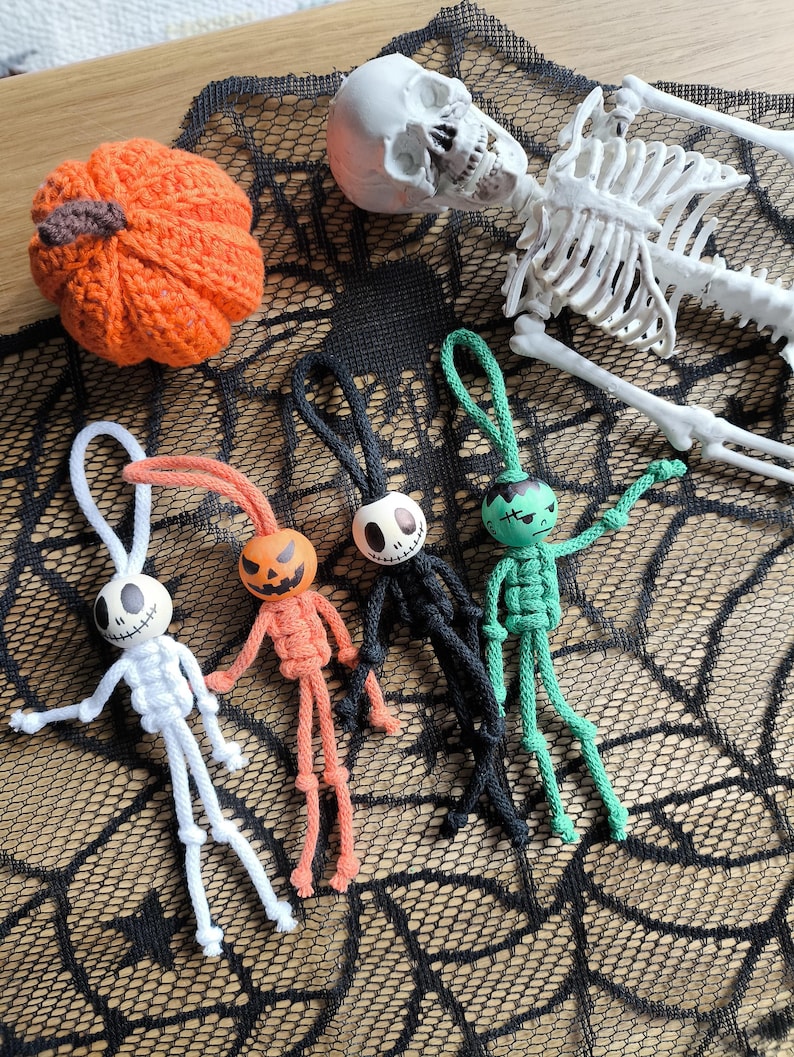 Macrame Skeleton, Frankenstein & Jack-o’-lantern Ornaments – Handmade ...
