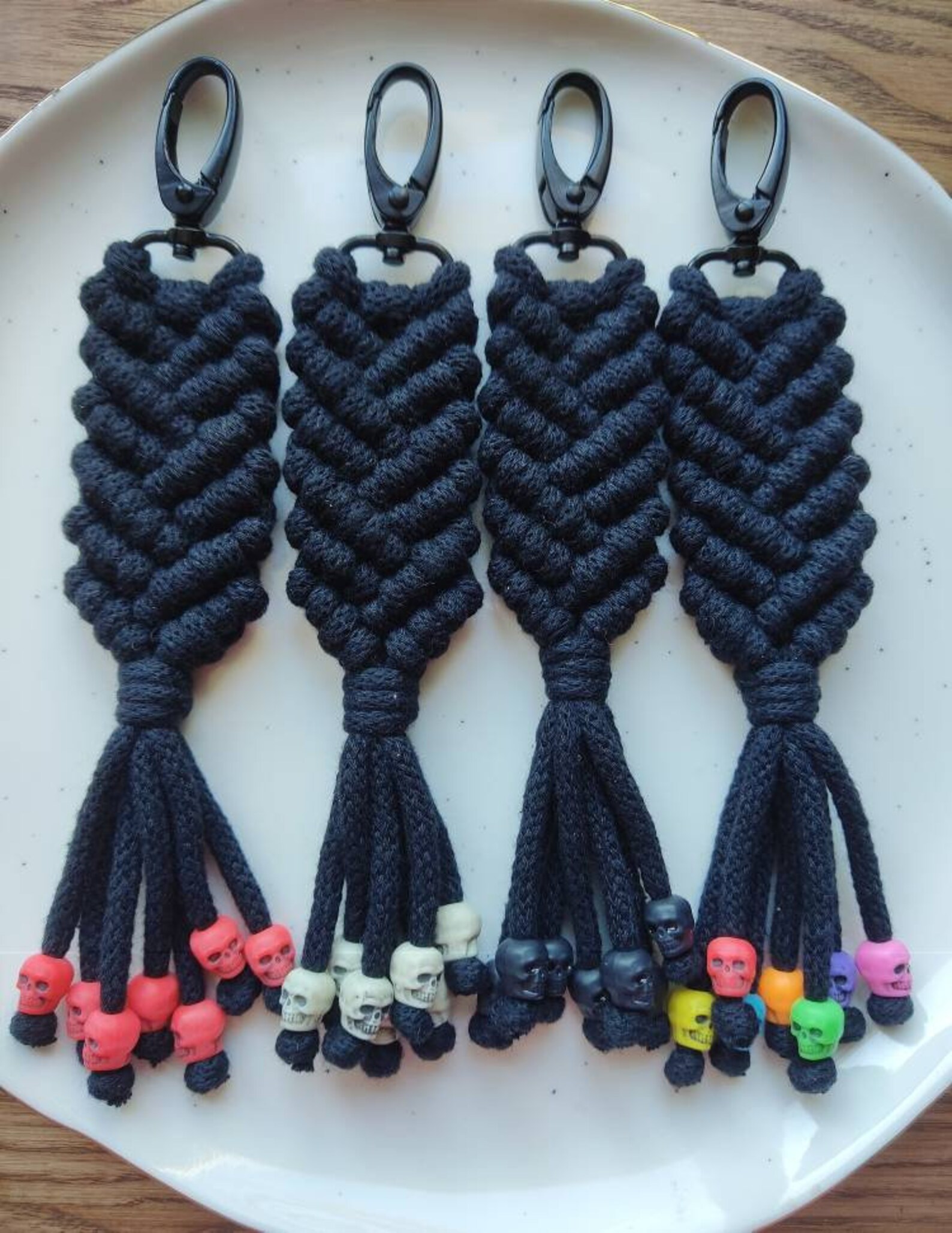 Black Macrame Keychain With Skulls Gothic Keychain Gothic - Etsy