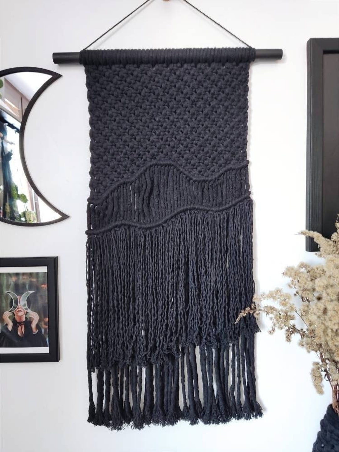 Minimalist Modern Black Macrame Wall Hanging, Macrame Home Decor ...