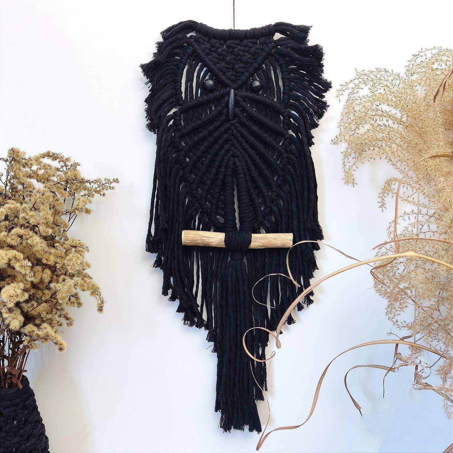 Black Macrame Owl Black Macrame Wall Hanging Gothic Gift - Etsy Canada