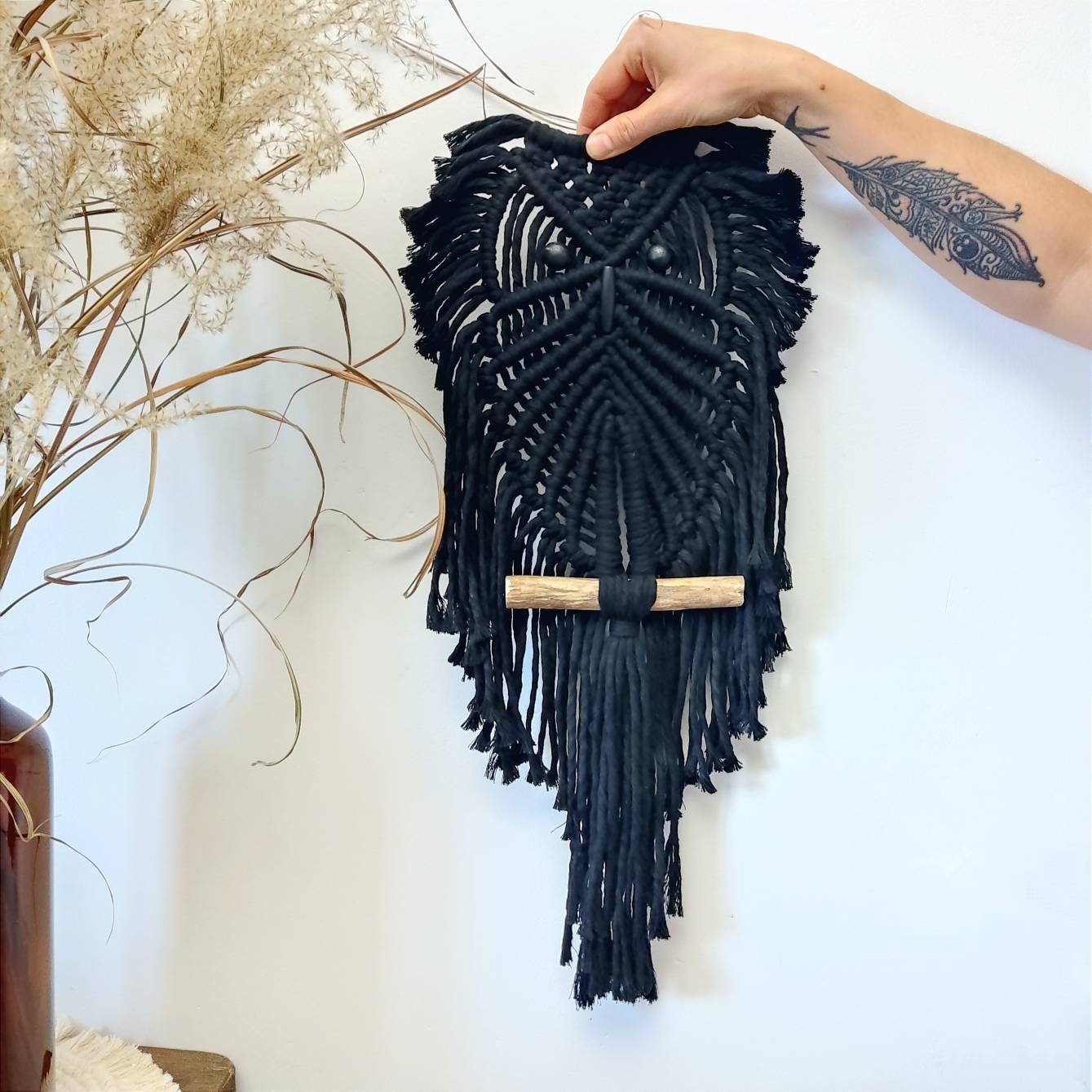 Black Macrame Owl Black Macrame Wall Hanging Gothic Gift - Etsy