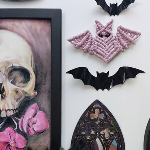 Small Pink and Black Macrame Bat Decor, Car Mirror Charm, Gothic Gift ...