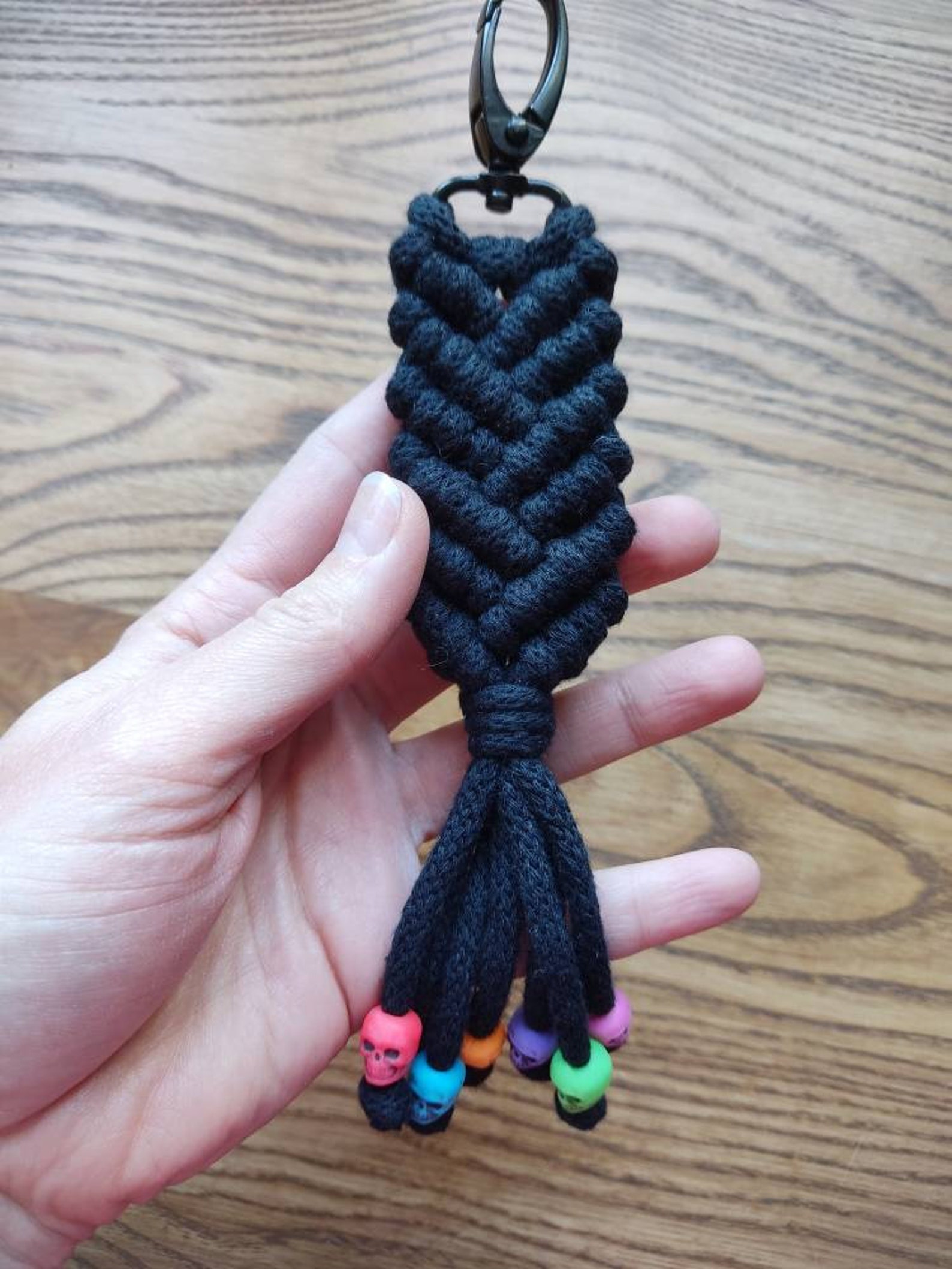 Black Macrame Keychain With Skulls Gothic Keychain Gothic - Etsy