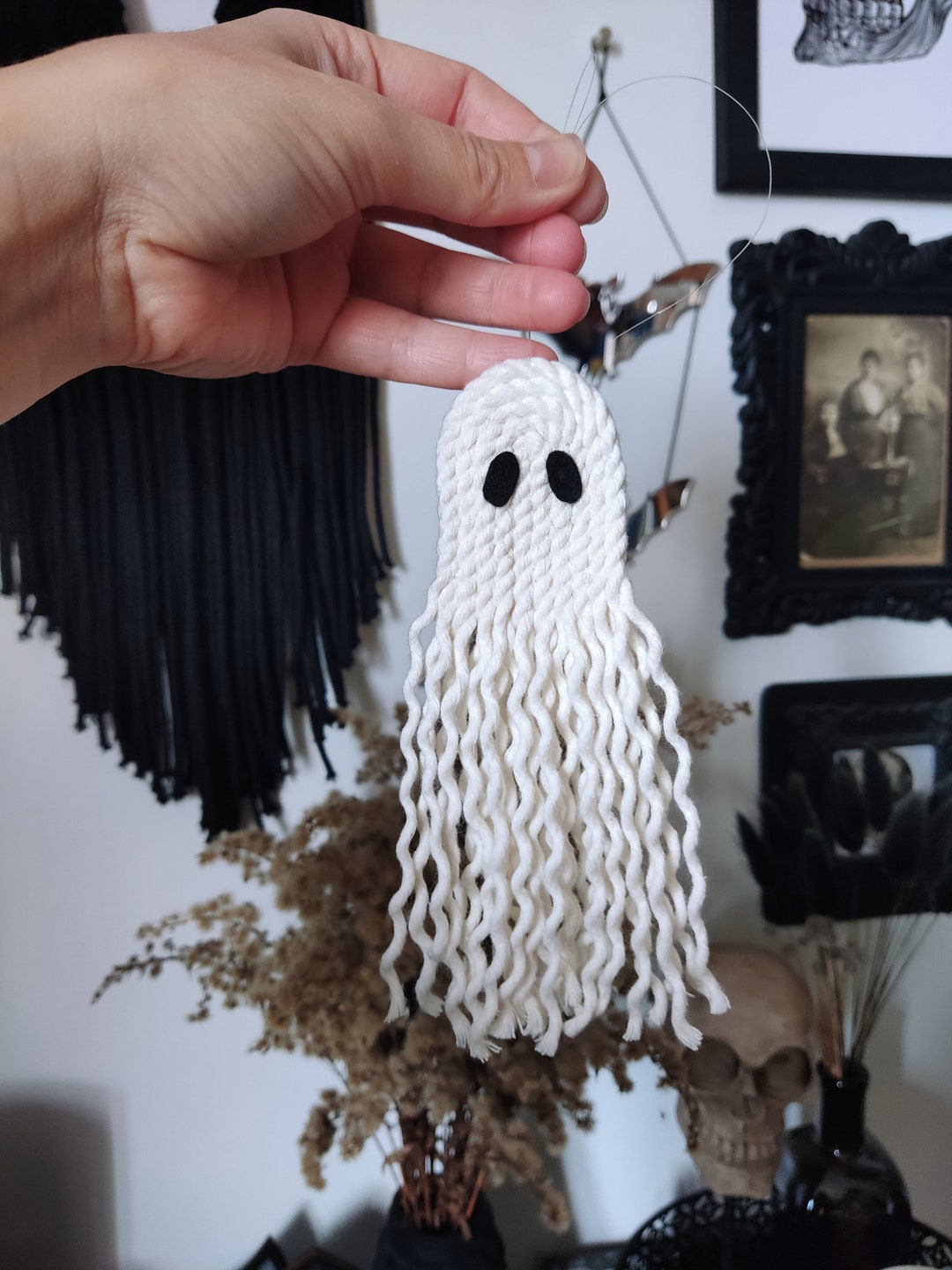 Small Ghost Macrame Decor, Car Mirror Charm, Gothic Wall Decor, Gothic ...