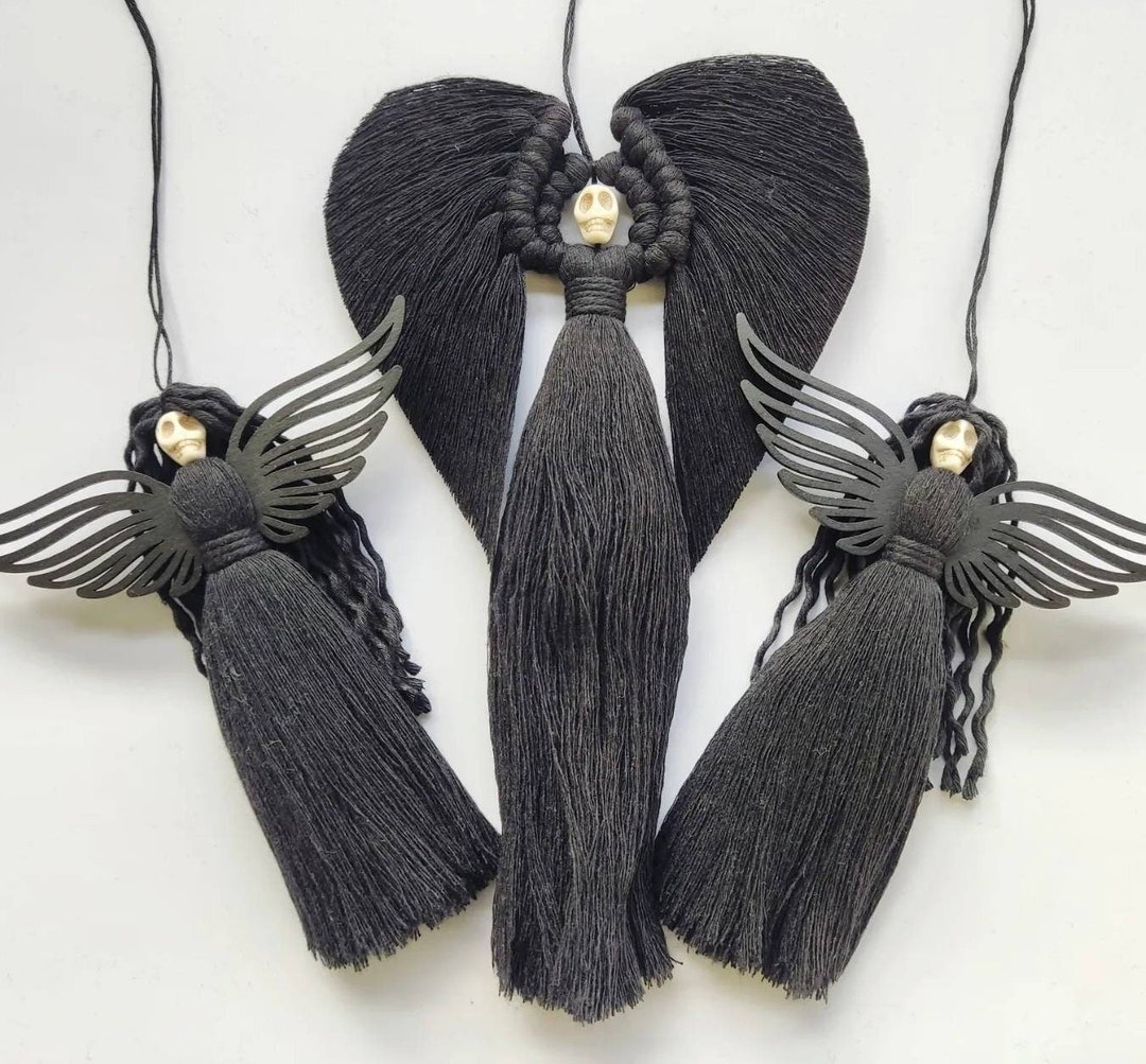 Macrame Dark Angel, Macrame Angel Ornament, Black Angel, Gothic Gift ...