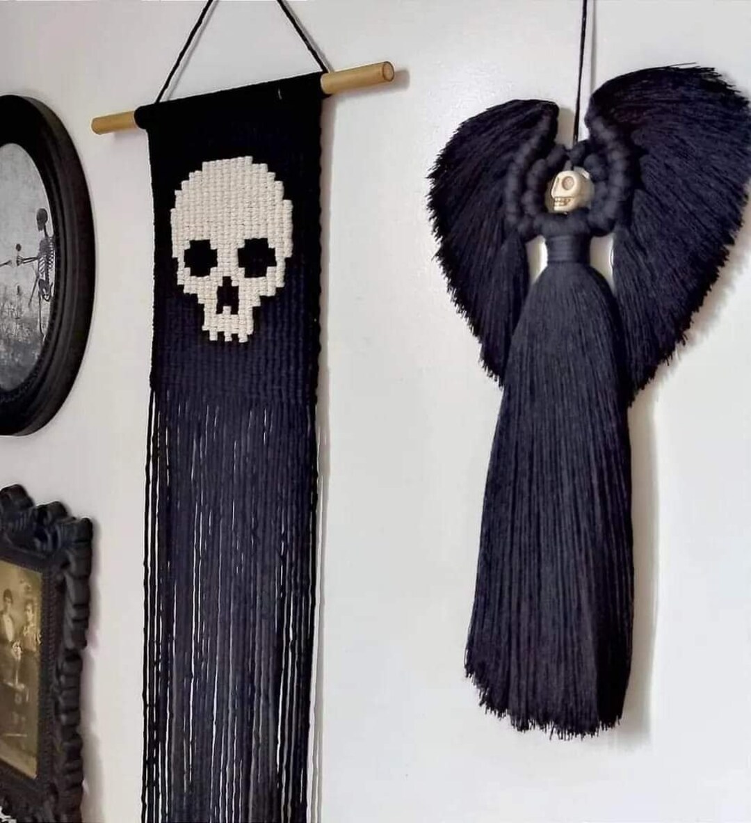 Macrame Dark Angel, Macrame Angel Ornament, Black Angel, Gothic Gift ...