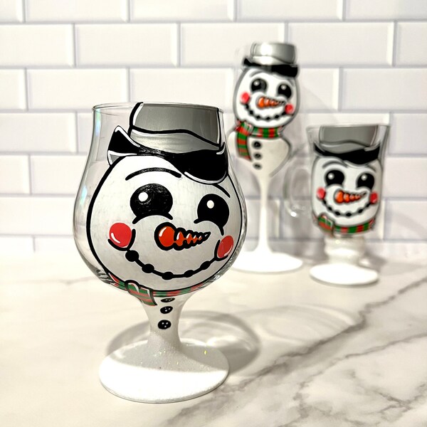 Snowman Painted Wine Glasses - Etsy